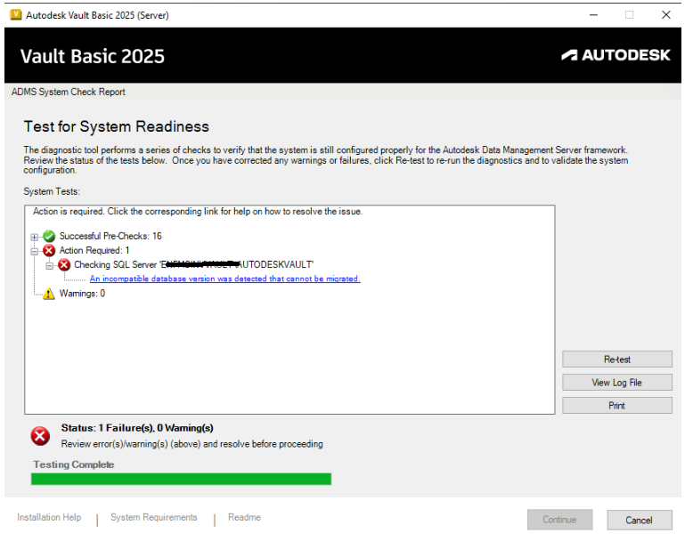 "An incompatible database version was detected that cannot be migrated ...