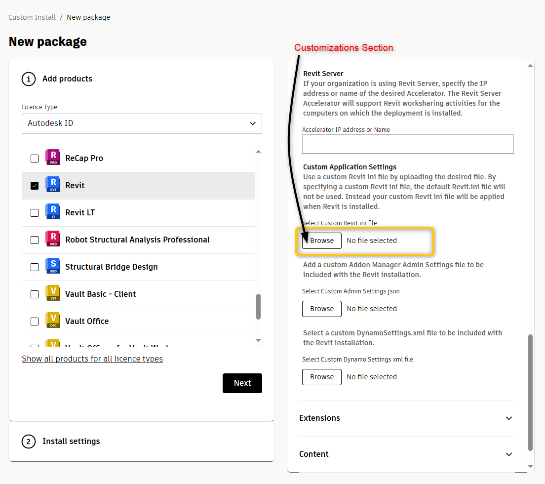 How to include a custom INI file in a Revit deployment?