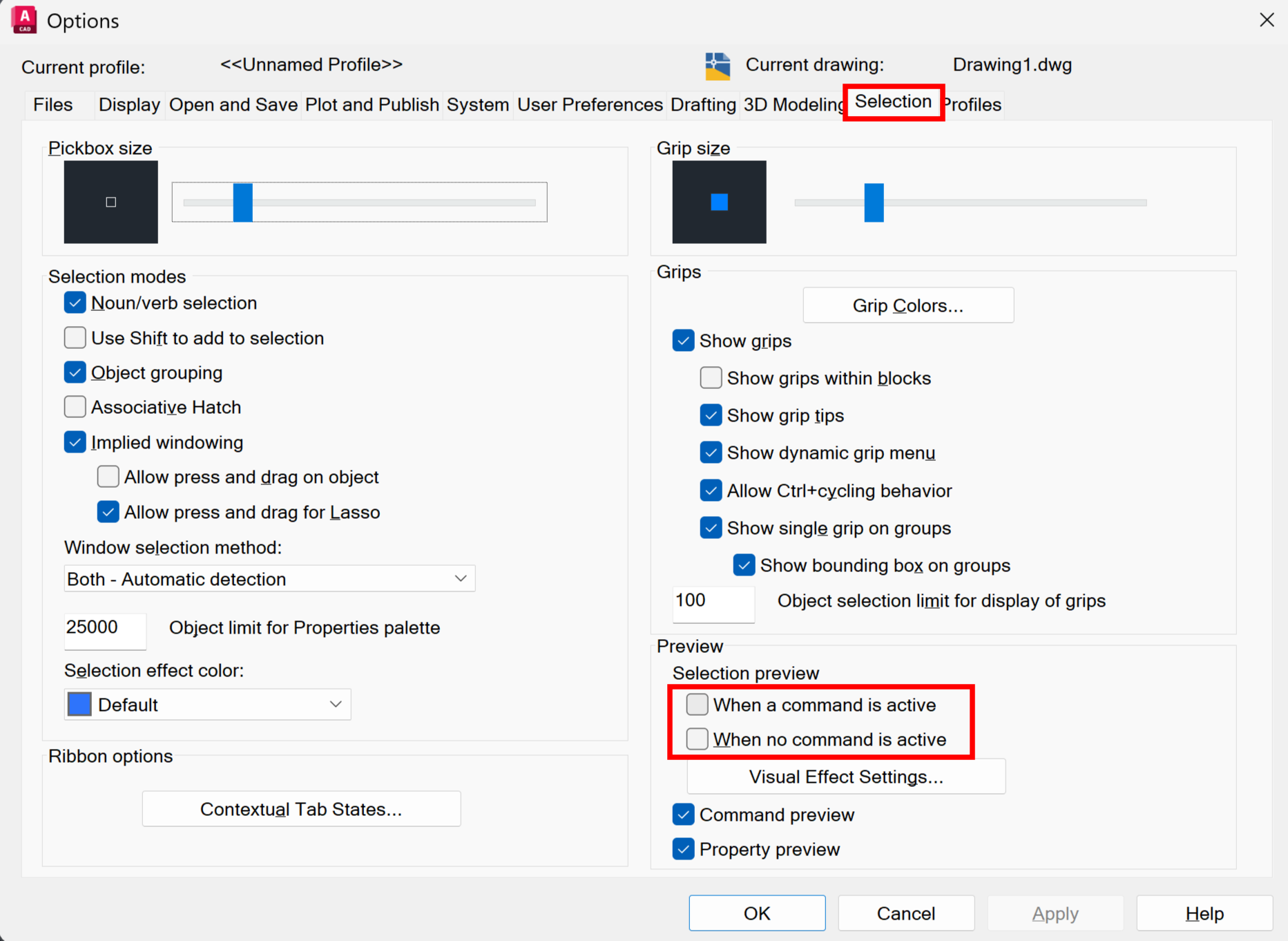 Disable object highlighting on hover in AutoCAD Products