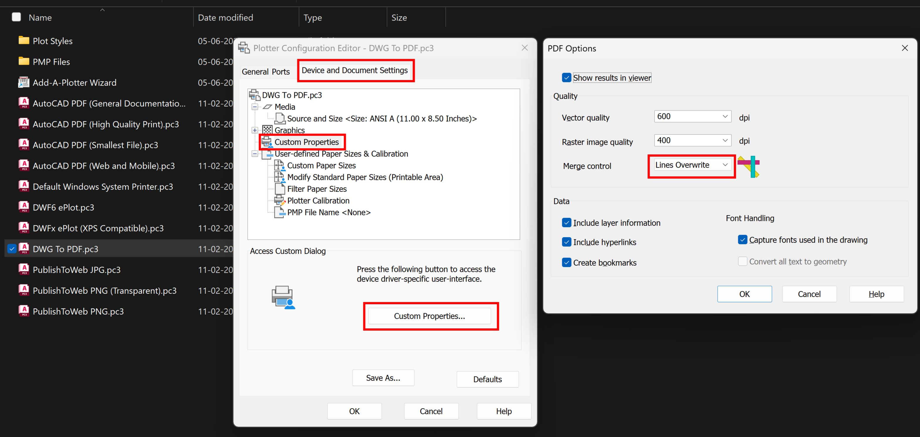 Merge control setting is automatically overridden in the AutoCAD plotter