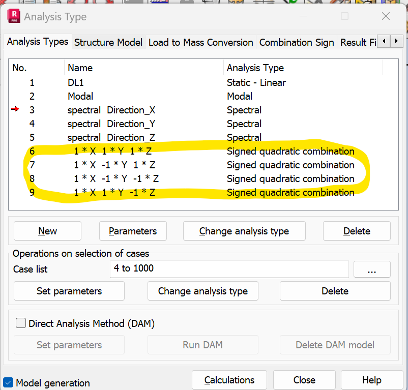 How to create CQC combinations with coefficients equal to 1 for spectral analysis in Robot ...
