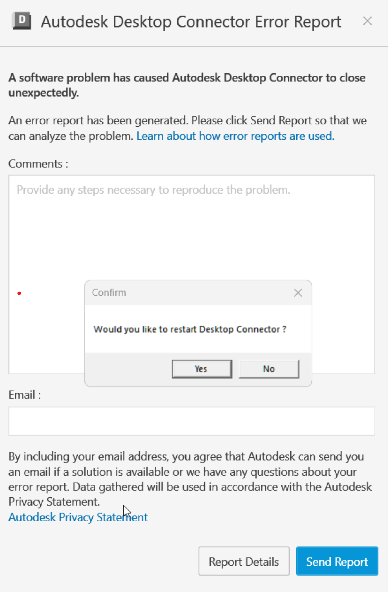 Revit crashes generating a Desktop Connector CER