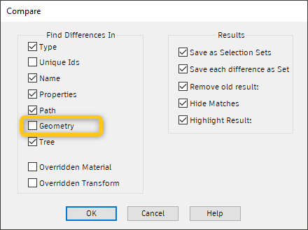 Compare tool reports differences between two identical models or ...
