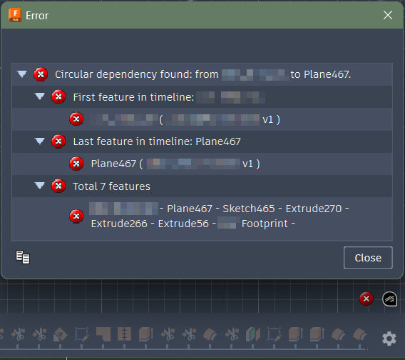 "Circular Dependency Found" error message in Fusion