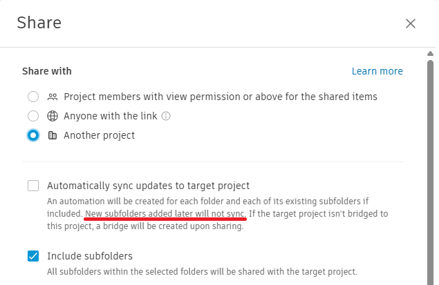 New subfolders created in a bridged folder with automatic sync do not ...