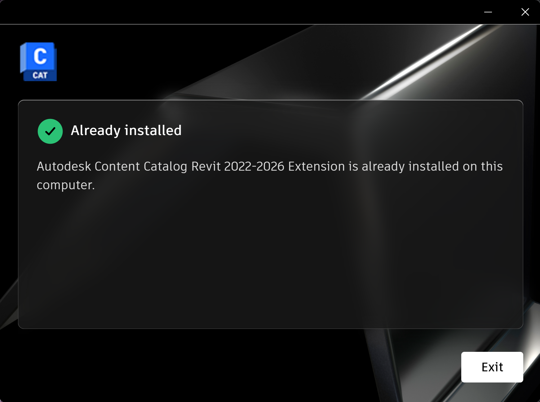 "Ya instalado"" al intentar instalar la extensión Content Catalog Revit ...