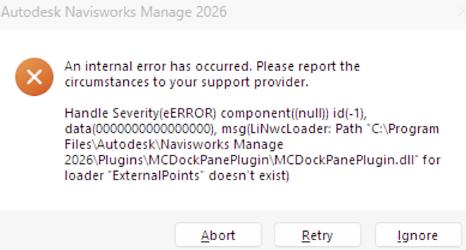 "An internal error has occurred. Please report the circumstances to ...
