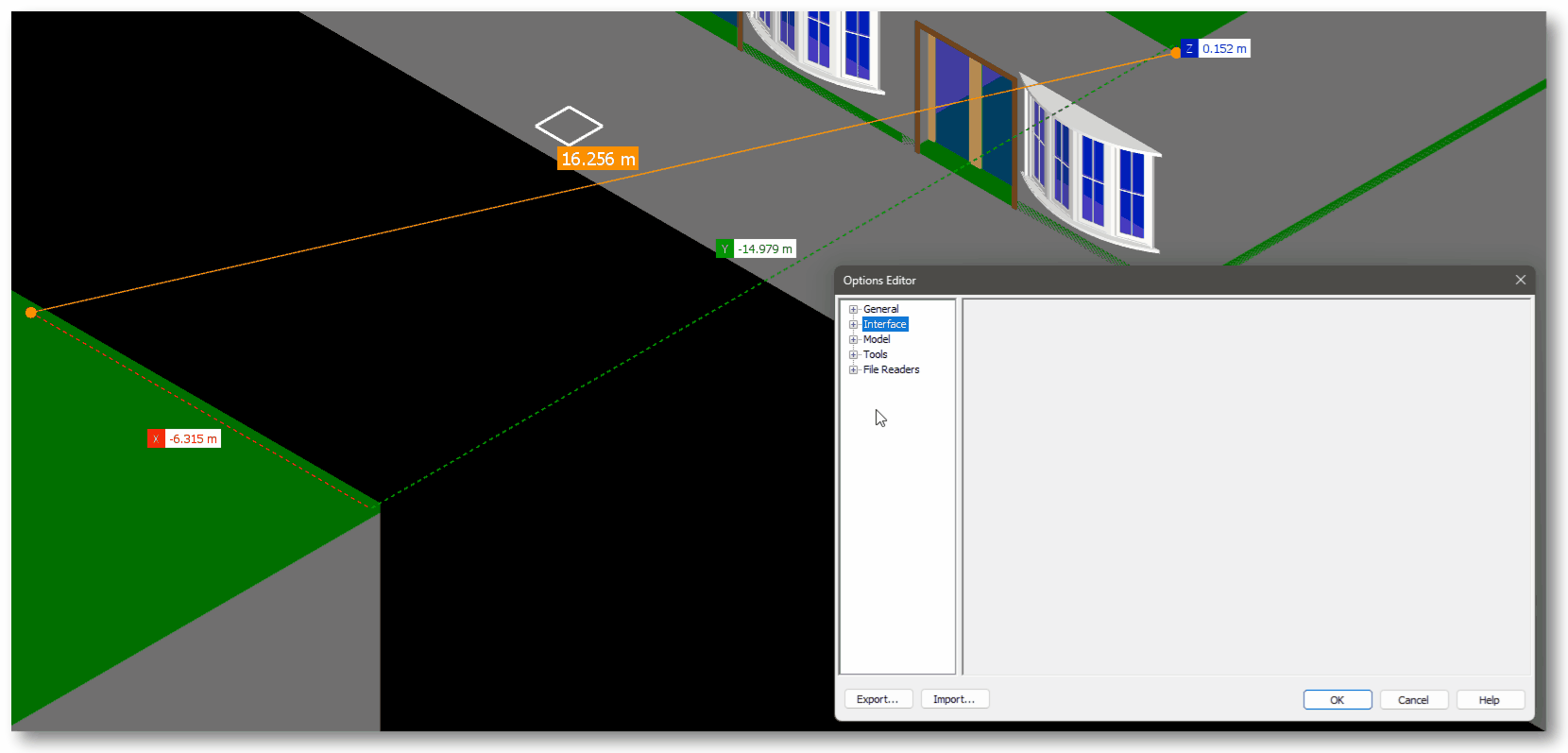 Dashed lines related to XYZ measurement values are missing in Navisworks