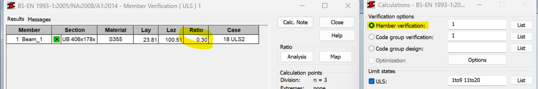 Different utilization ratio for steel member verified individually and ...