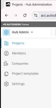 Some tabs are missing under Hub Admin in Autodesk Forma