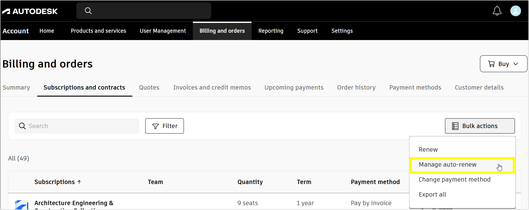 Turn off/on auto-renew for multiple Autodesk subscriptions