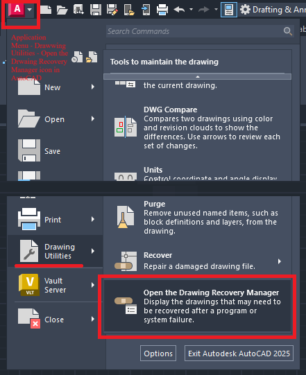 バックアップ ファイルから AutoCAD 図面を復元または修復する方法を教えてください。
