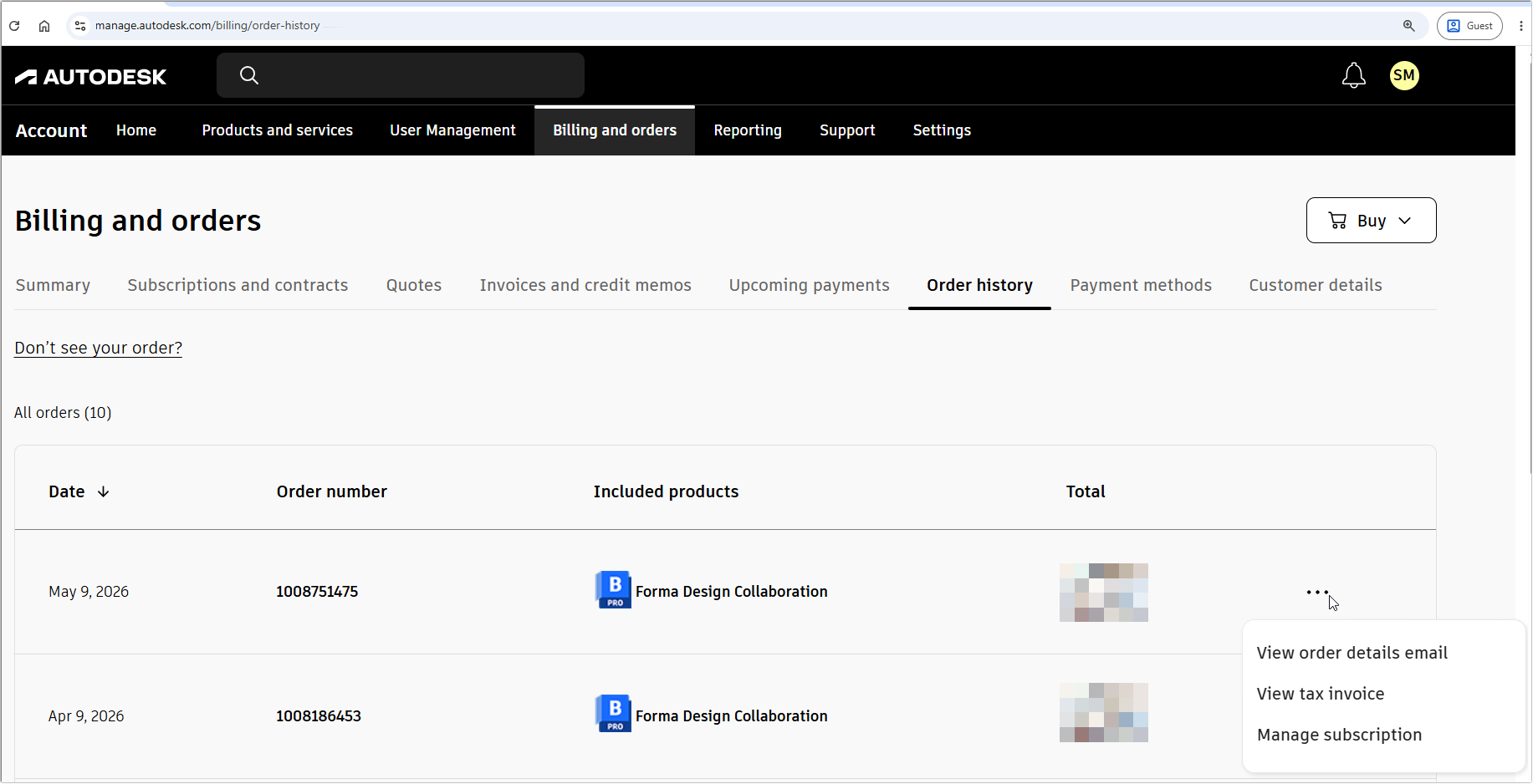 Find and download invoices in your Autodesk account