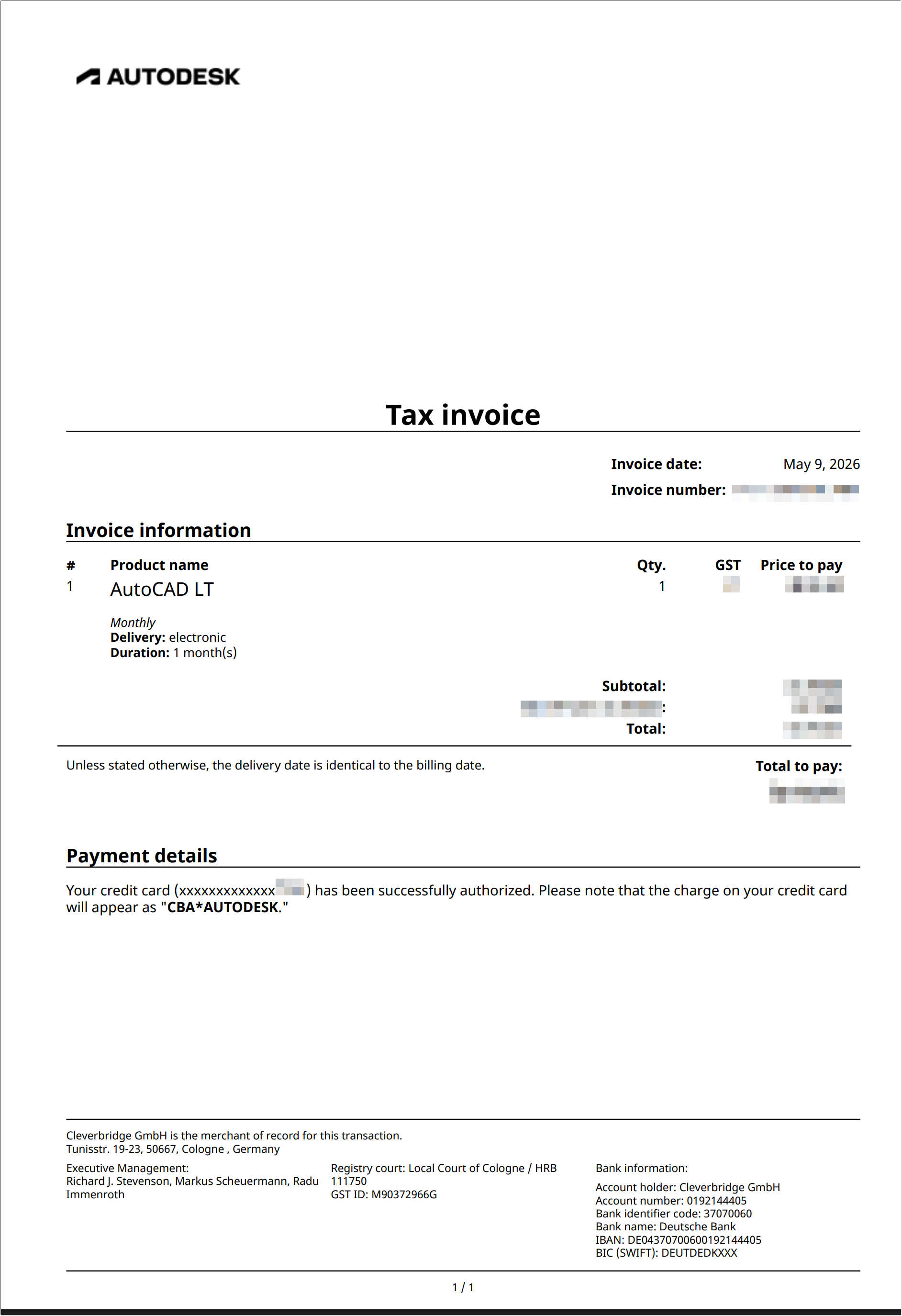 Find and download invoices in your Autodesk account