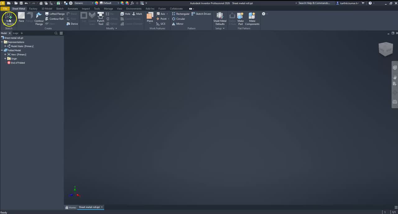 How to create a roll or cylindrical shape in Inventor sheet metal